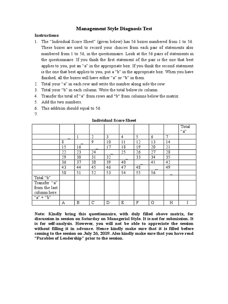 Management Style Diagnostic Test Guide | PDF | Thought | Reason