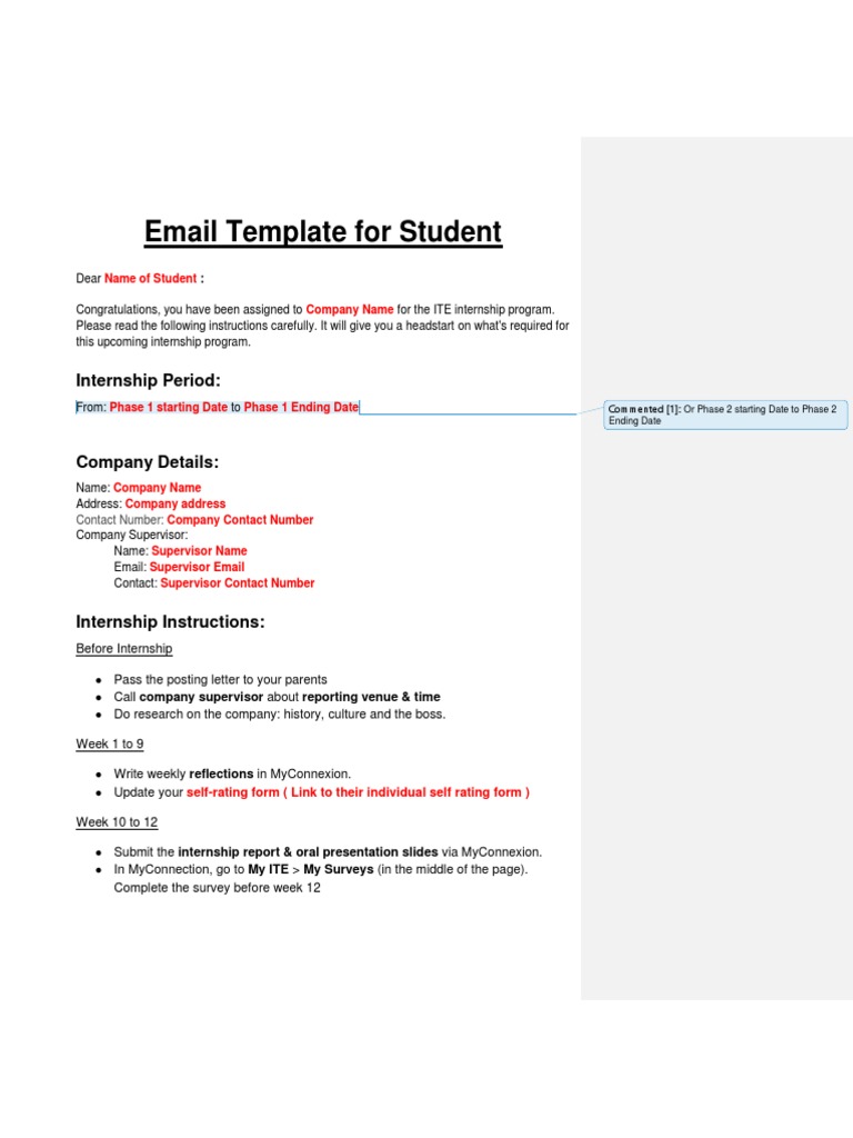 Email Template For Student | Download Free PDF | Internship | Job Hunting