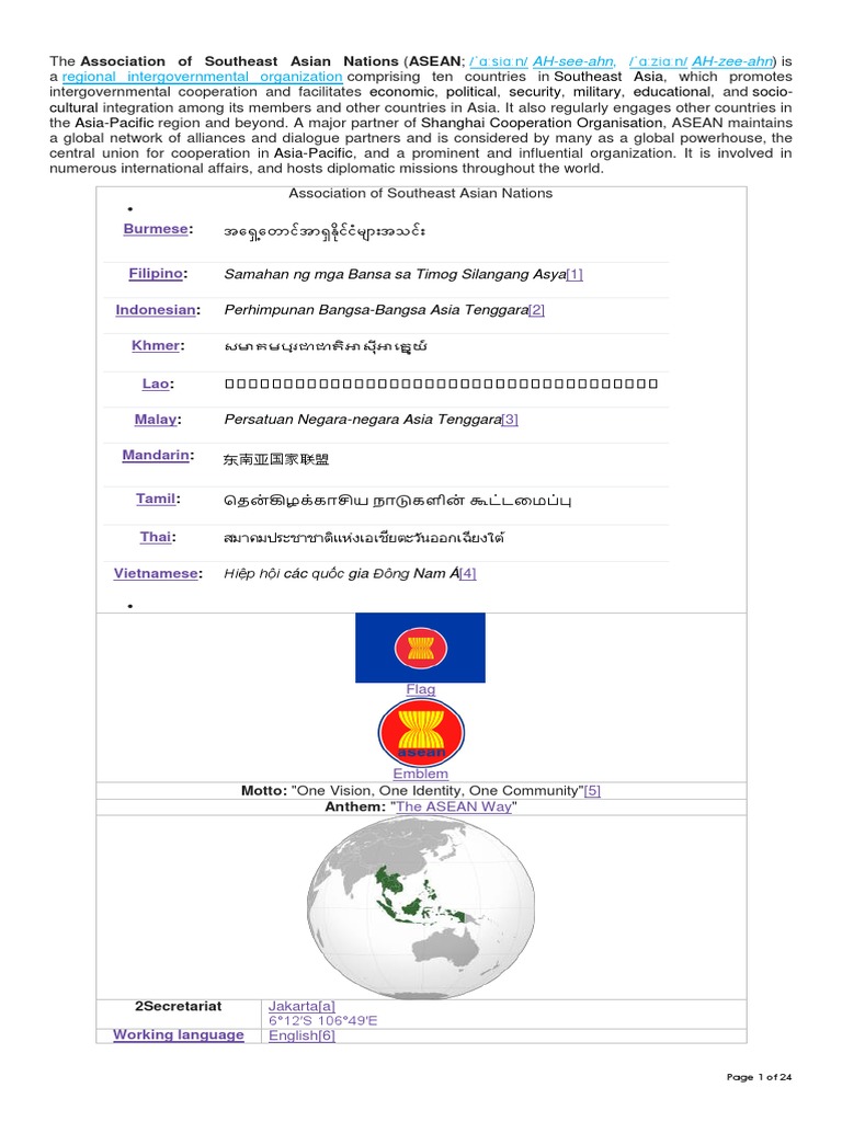 Burmese: Samahan NG Mga Bansa Sa Timog Silangang Asya | PDF | Asean ...