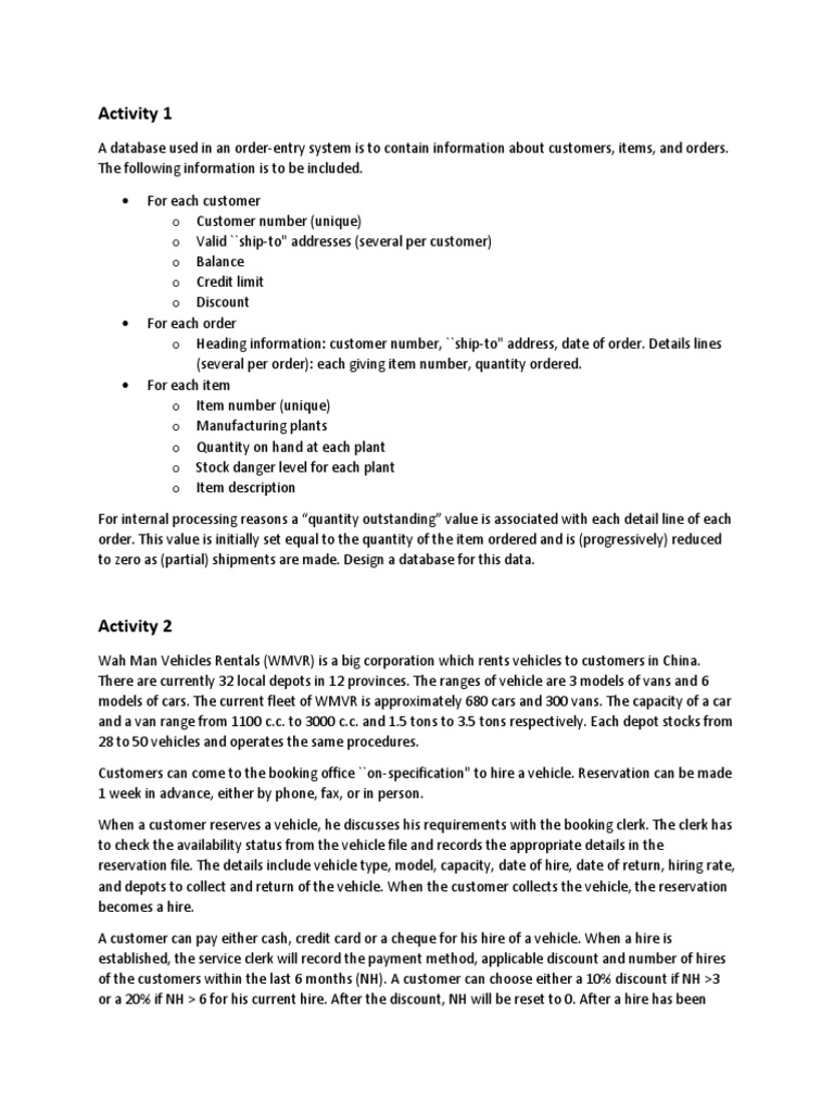 Activities For Normalization | PDF | Cheque | Credit Card