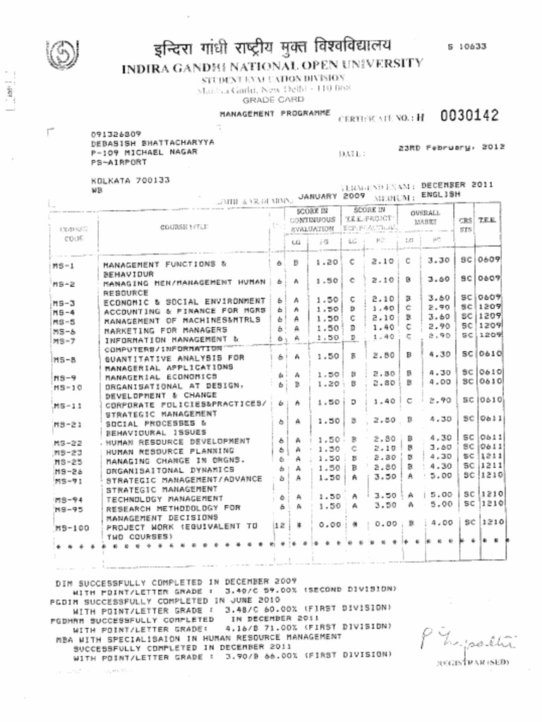 MBA Marksheet & Provisional Certificate | PDF