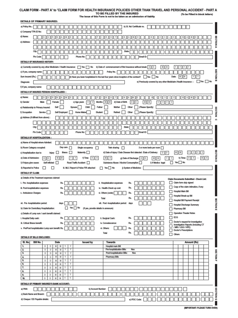 Reimbursement Claim Form PDF | Download Free PDF | Insurance | Banks