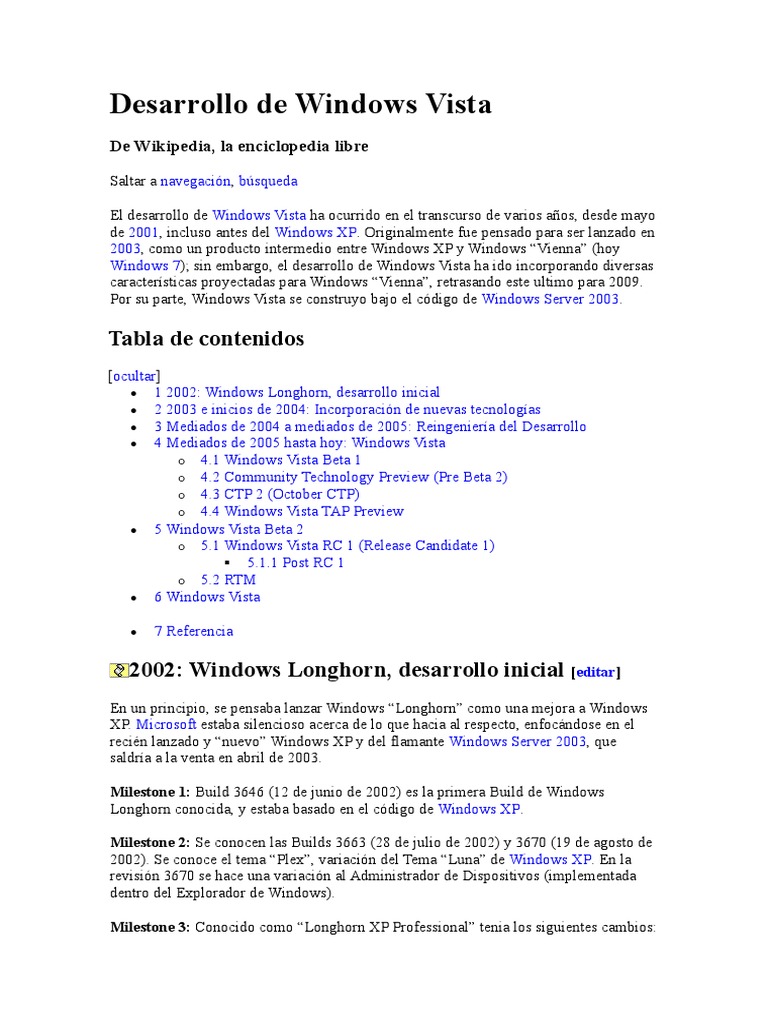 Desarrollo de Windows Vista | PDF | Windows Vista | Microsoft Windows