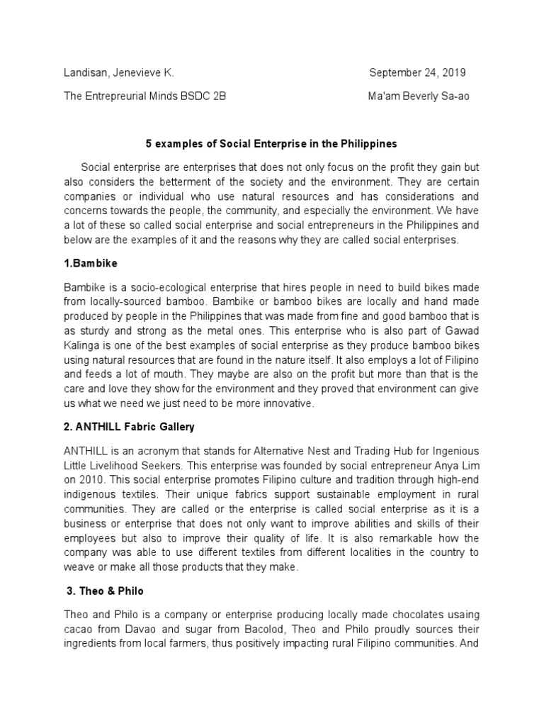 5 Examples of Social Enterprise in The Philippines | PDF | Social ...