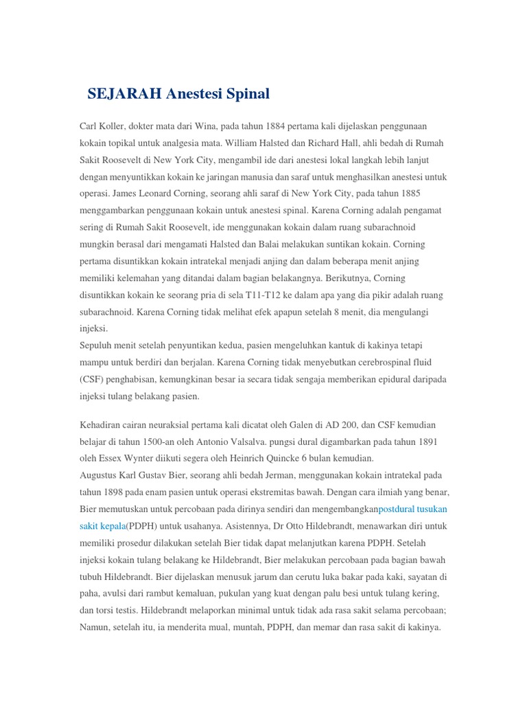The History of Spinal Anesthesia - En.id | PDF