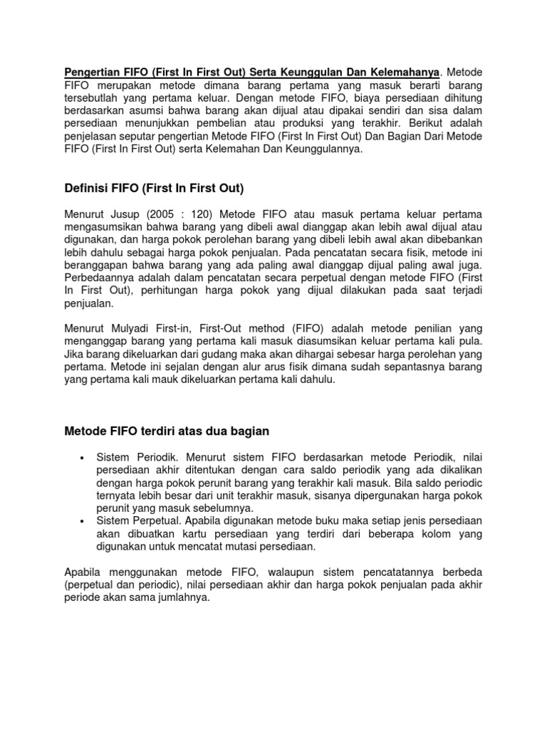 Pengertian dan Metode FIFO dalam Persediaan | PDF