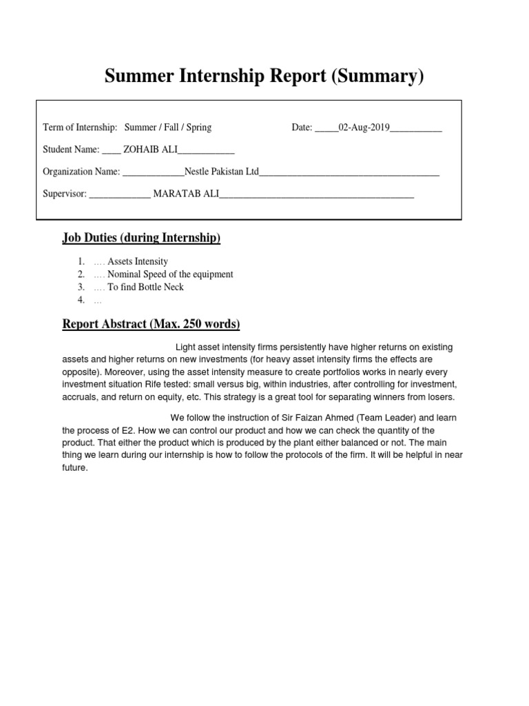 Internship Summary Report | PDF