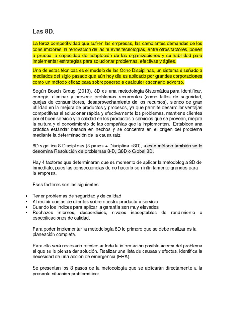 Metodología 8D: Pasos y Aplicaciones | PDF | Calidad (comercial ...
