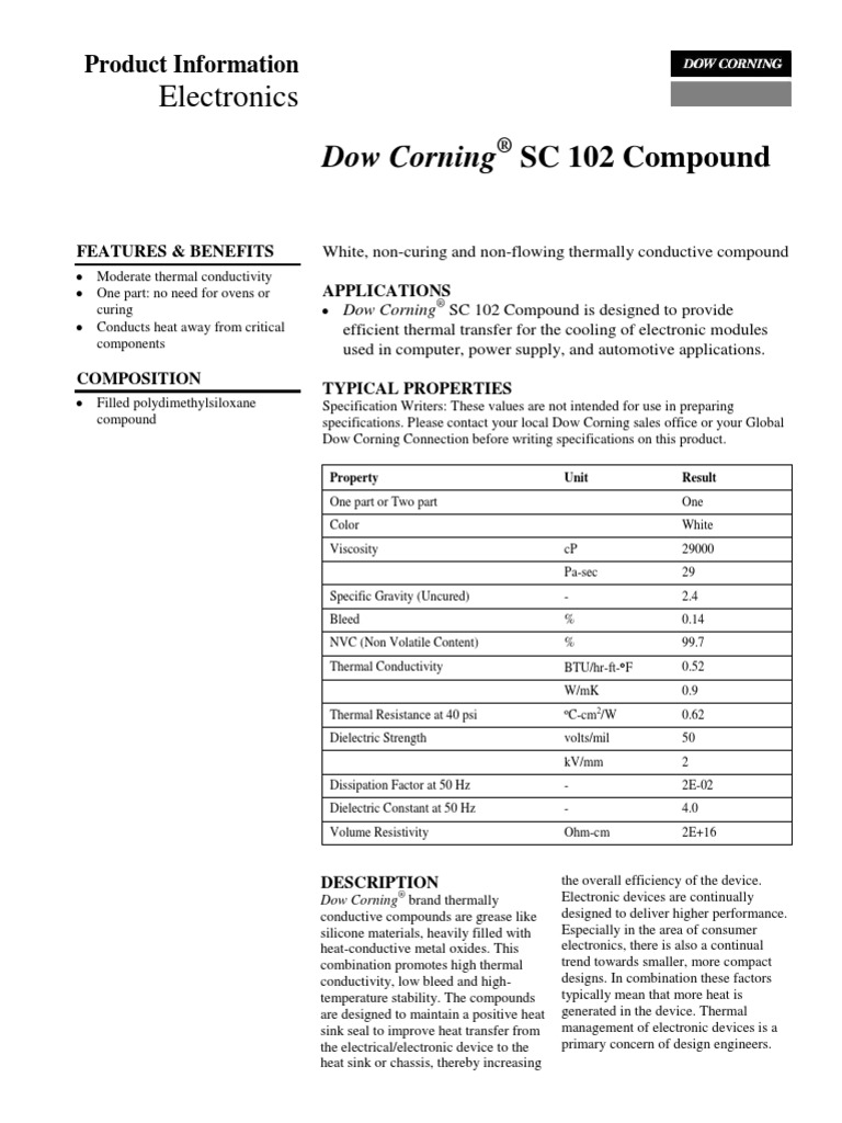 Dow Corning Electronics FT Sc102 | PDF | Electrical Resistivity And ...