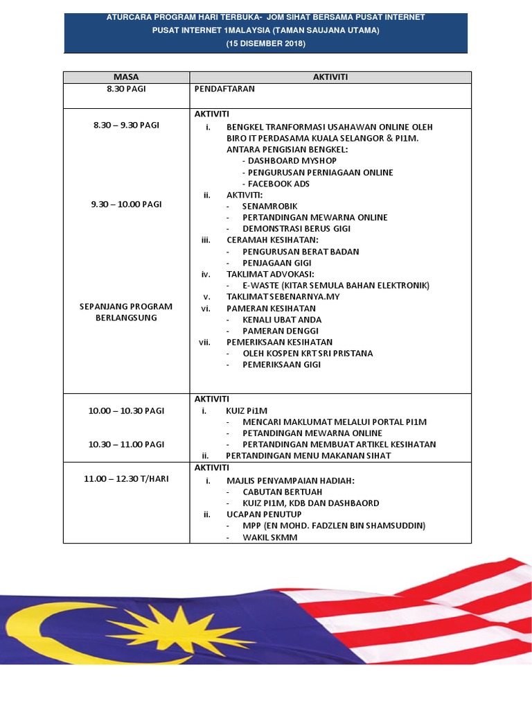 Aturcara Program Jom Sihat Bersama Pi | PDF