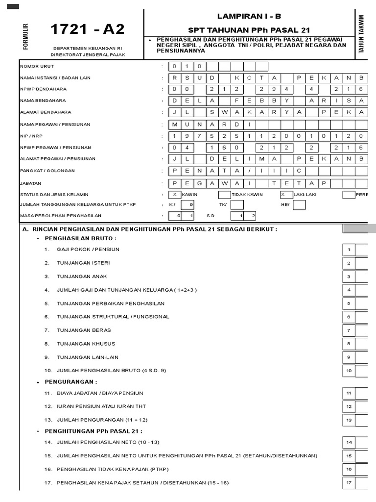 Contoh Formulir 1721 A2 Pajak | PDF
