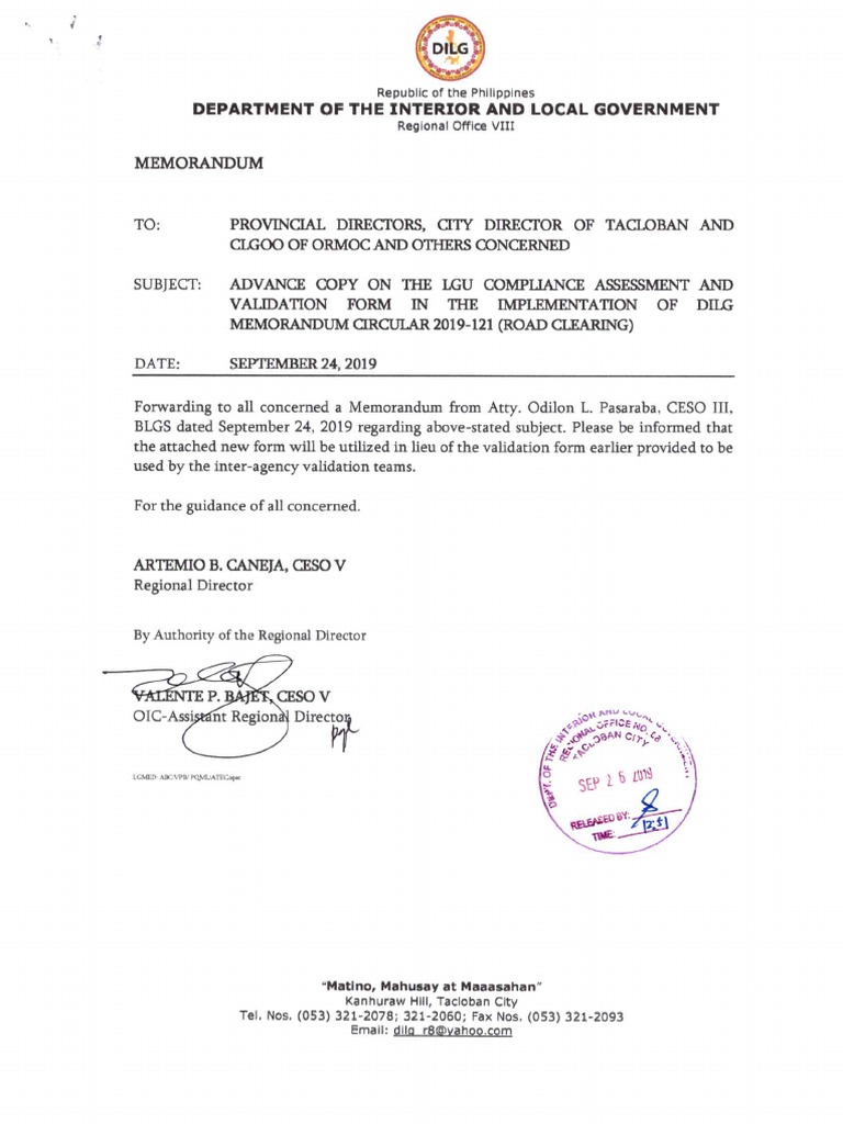 MEMO Re Advance Copy On The LGU Compliance Assessment & Validation Form ...