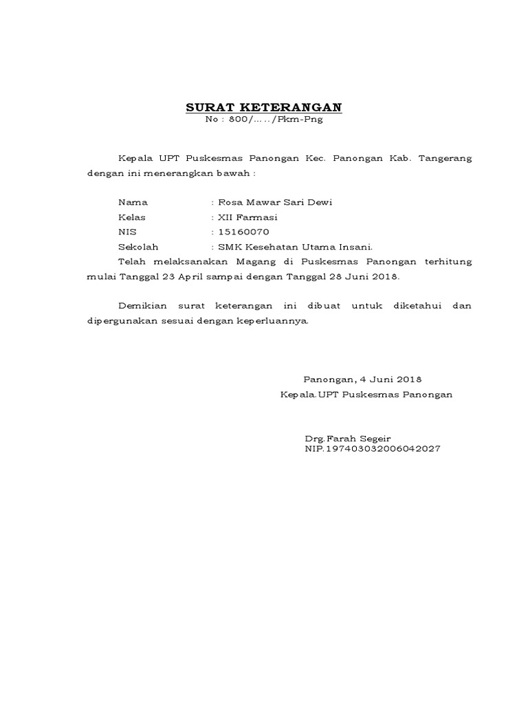 Contoh Surat Keterangan | PDF