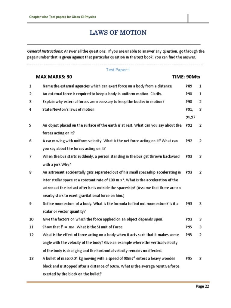CBSE Class 11 Physics Laws of Motion (1) - 1 | PDF | Newton's Laws Of ...