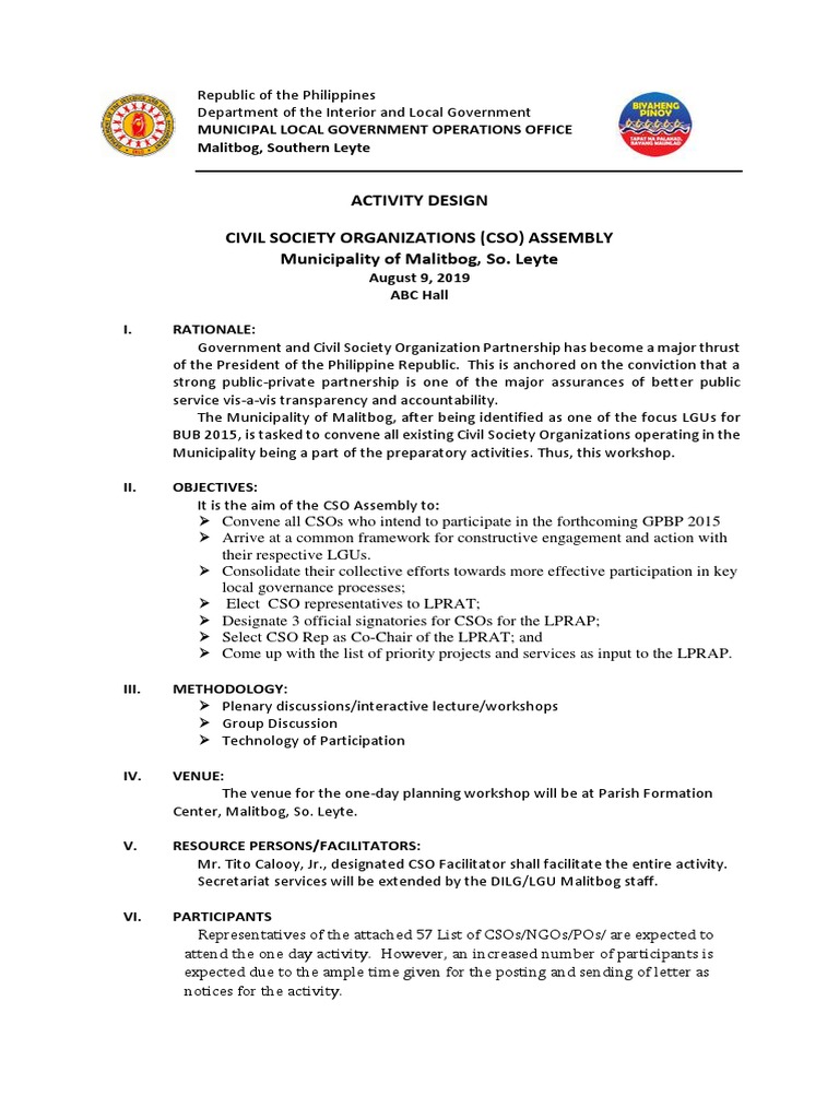 CSO Assembly Activity Design Overview | PDF | Public Sphere | Government