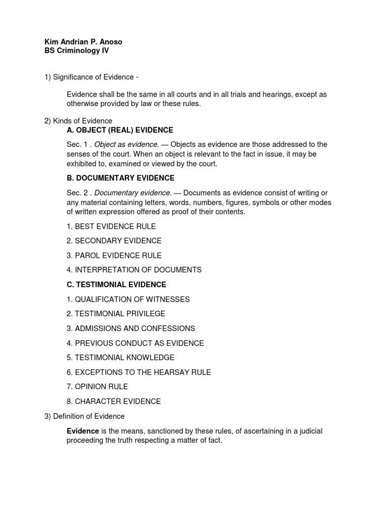 An Overview of Evidence: Types, Rules, and Examples in the Philippine ...