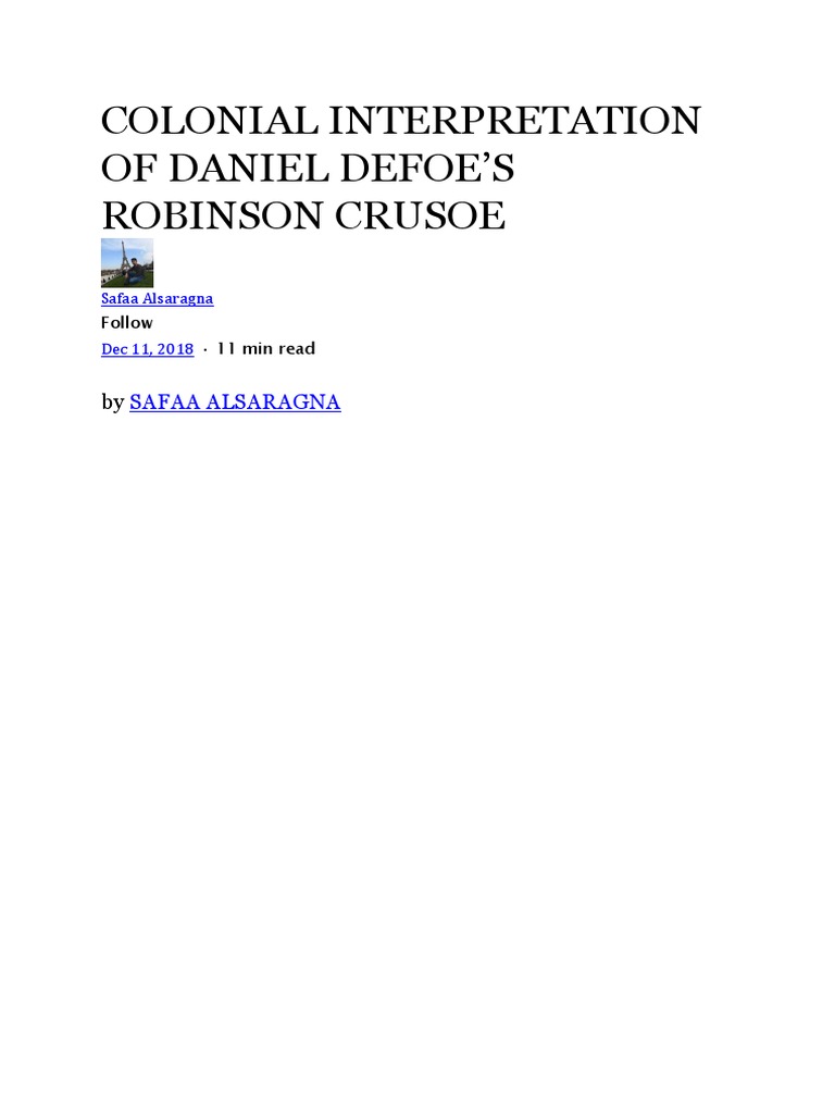 Colonial Interpretation of Daniel Defoe | PDF | Robinson Crusoe ...