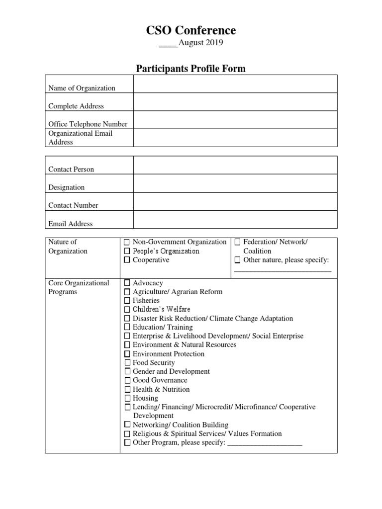 6b. CSO Conference Participants Profile Form Rev06252019 | PDF ...