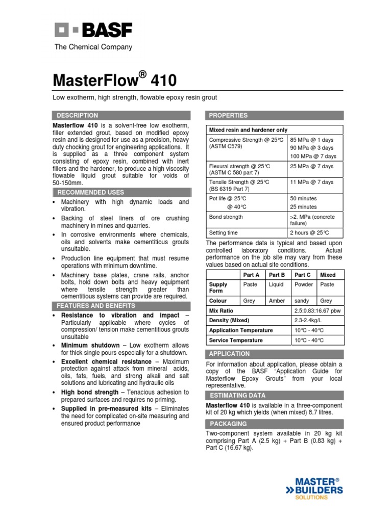 Basf Masterflow 410 Tds | Epoxy | Concrete