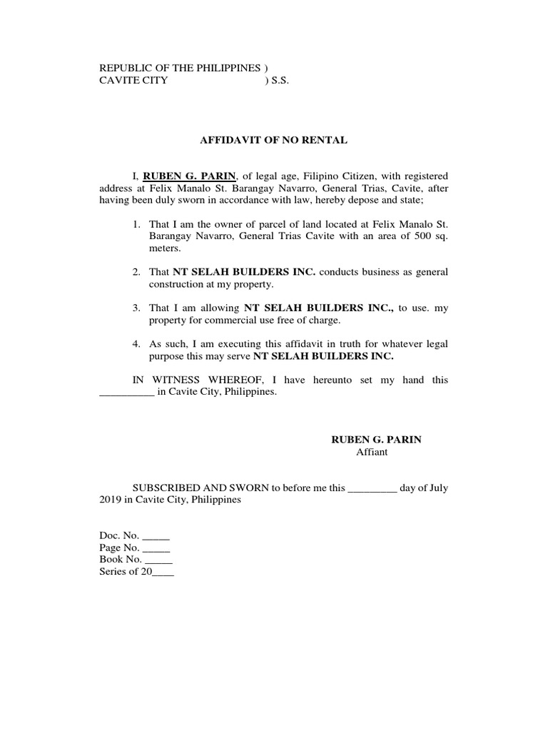 Affidavit of No Rental | PDF