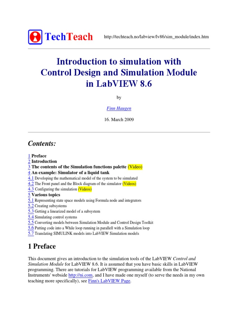 Introduction To Simulation With Control Design and Simulation Module in Labview 8.6 | PDF ...
