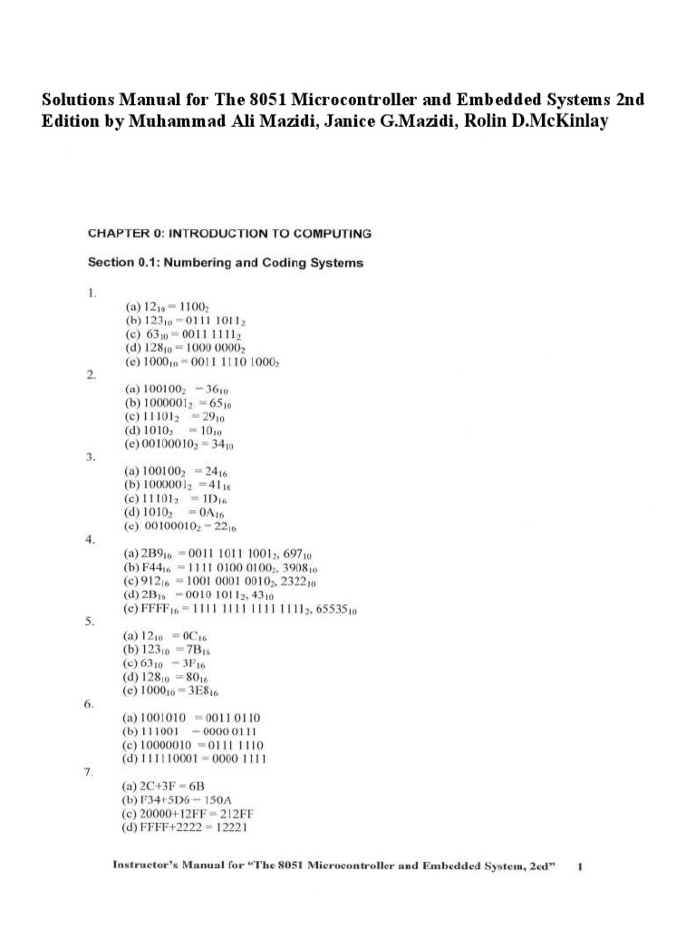 Solutions Manual For The 8051 Microcontroller and Embedded Systems 2nd ... Solutions Manual For The 8051 Microcontroller and Embedded Systems 2nd ...