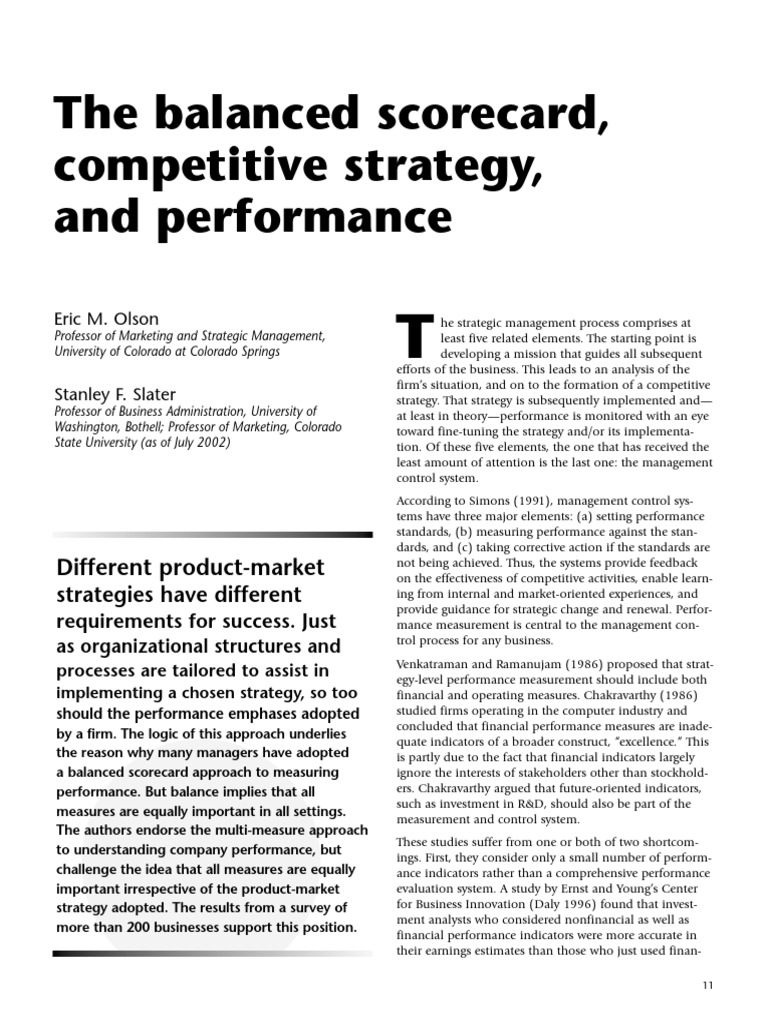 The Balanced Scorecard, Competitive Strategy, and Performance | PDF ...