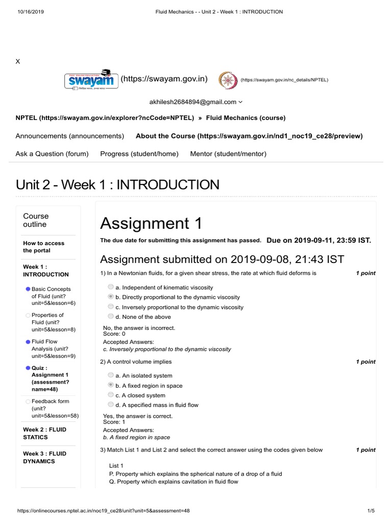 Fluid Mechanics - Unit 2 - Week 1 - INTRODUCTION PDF | PDF | Viscosity | Fluid Dynamics