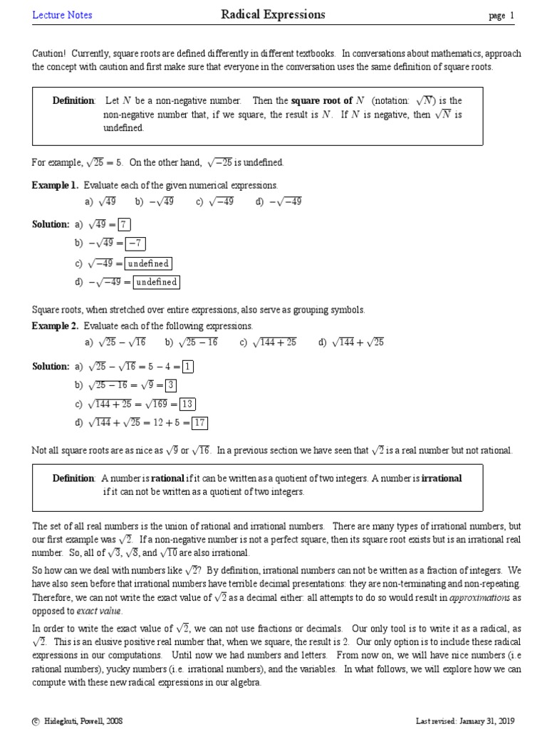 Radical Expressions | PDF | Numbers | Fraction (Mathematics)