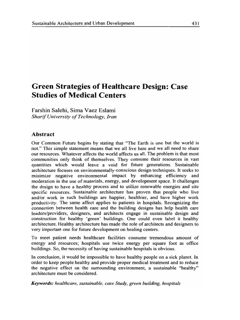 Green Strategies of Healthcare Design: Case Studies of Medical Centers ...