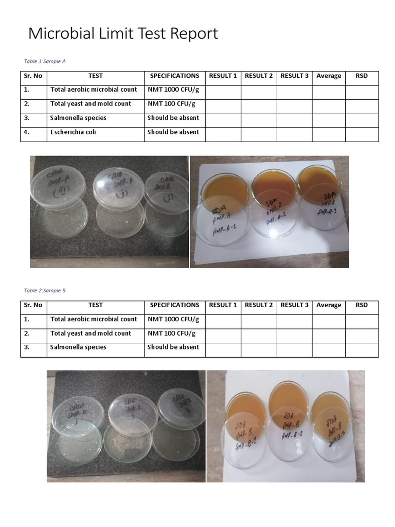 Microbial Limit Test Report: Sr. No Test Specifications Result 1 Result ...
