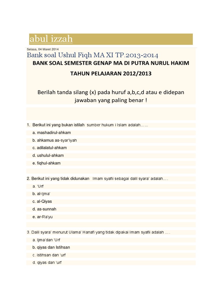 Soal Ushul Fiqh II | PDF | Filsafat | Agama & Spiritualitas