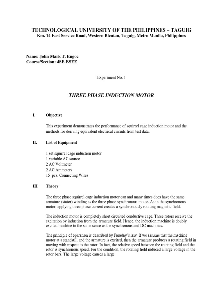 Technological University of The Philippines | PDF | Electric Motor ...