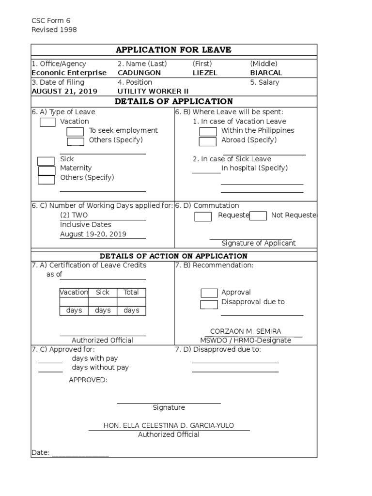 Leave FORM (Revised) | PDF