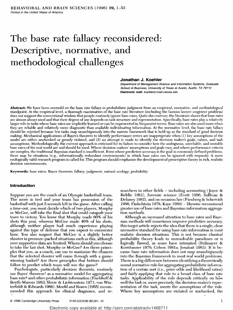 The Base Rate Fallacy Reconsidered: Descriptive, Normative, and ...
