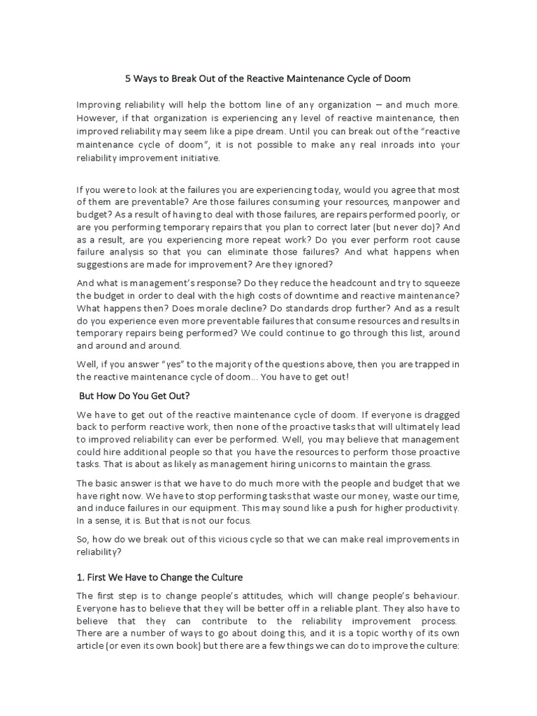 Breaking the Reactive Maintenance Cycle | PDF | Reliability Engineering ...