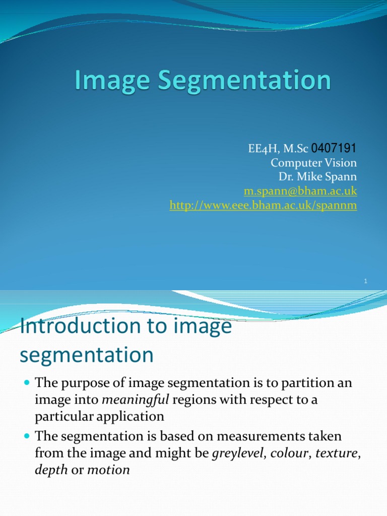 M.spann@bham - Ac.uk: EE4H, M.SC Computer Vision Dr. Mike Spann | PDF ...