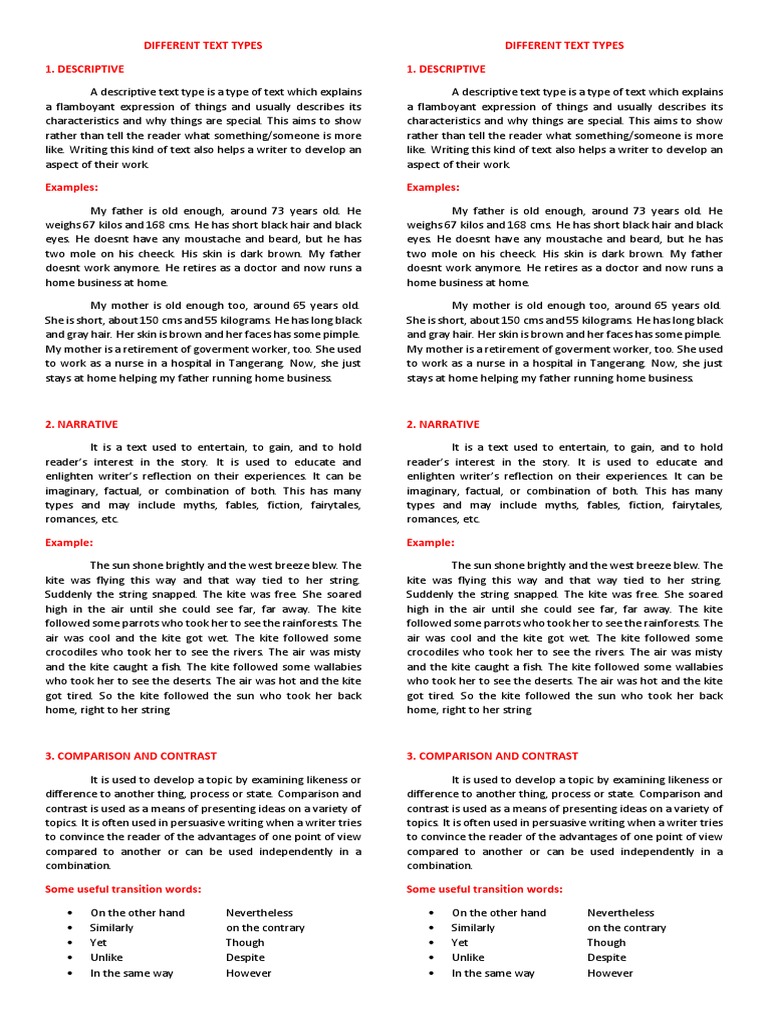 Different Text Types 1. Descriptive Different Text Types 1. Descriptive ...