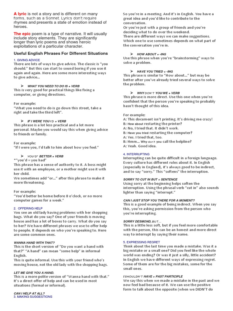 Hand Outs Expressions Interjections | PDF | Phrase | Poetry