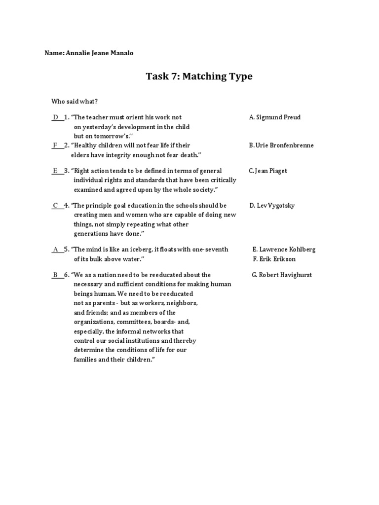 Task 7: Matching Type: Name: Annalie Jeane Manalo | PDF