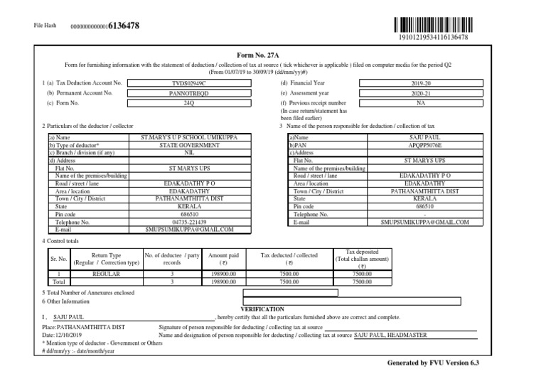 Form No. 27A: Verification | PDF | Payments | Government Finances