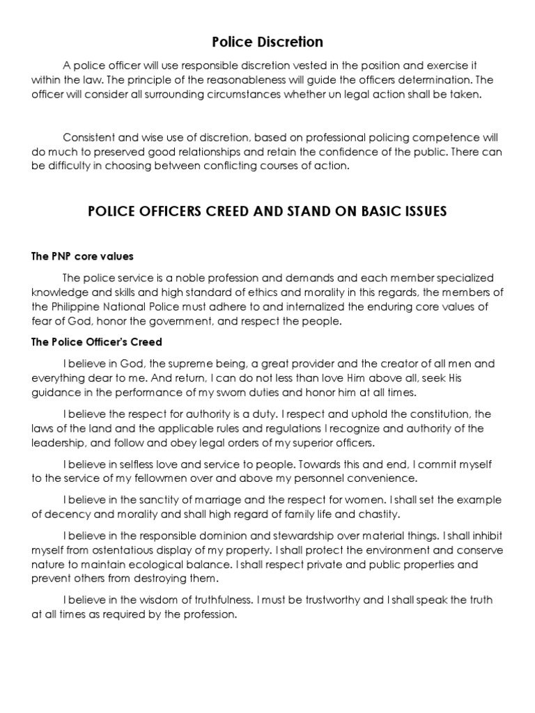 Police Discretion: The PNP Core Values | PDF