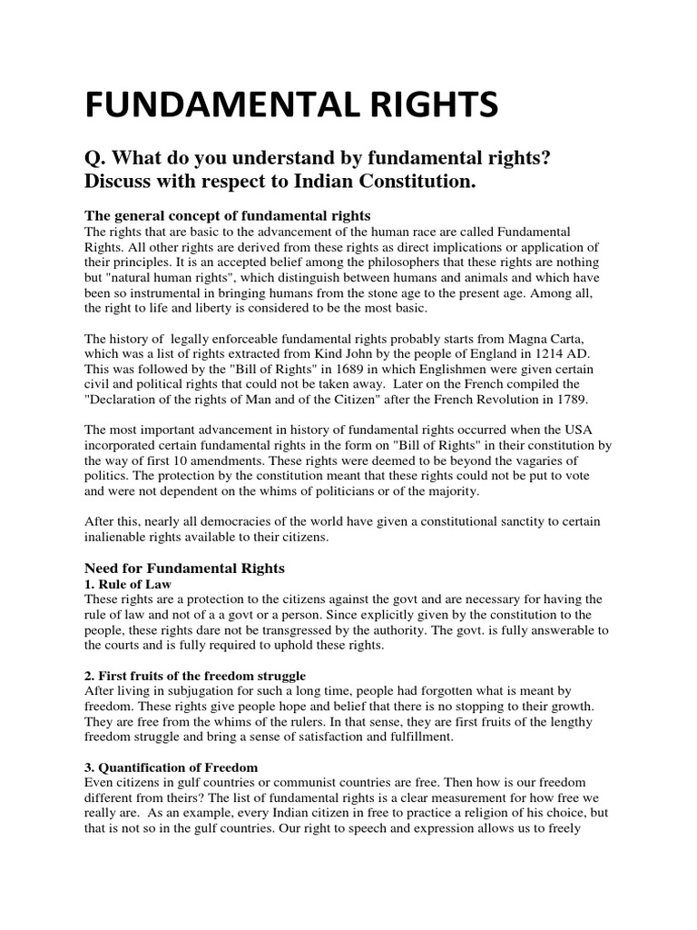 Fundamental Rights: Q. What Do You Understand by Fundamental Rights ...