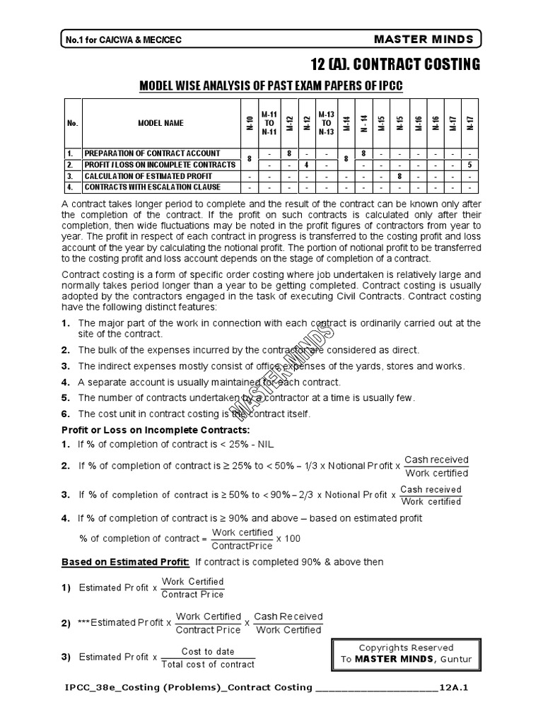 12 (A) - Contract Costing: Model Wise Analysis of Past Exam Papers of ...