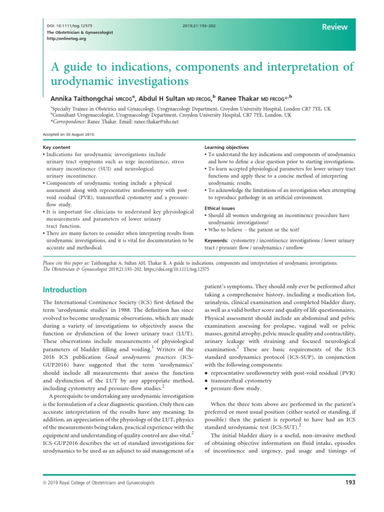 A Guide To Indications, Components and Interpretation of Urodynamic ...