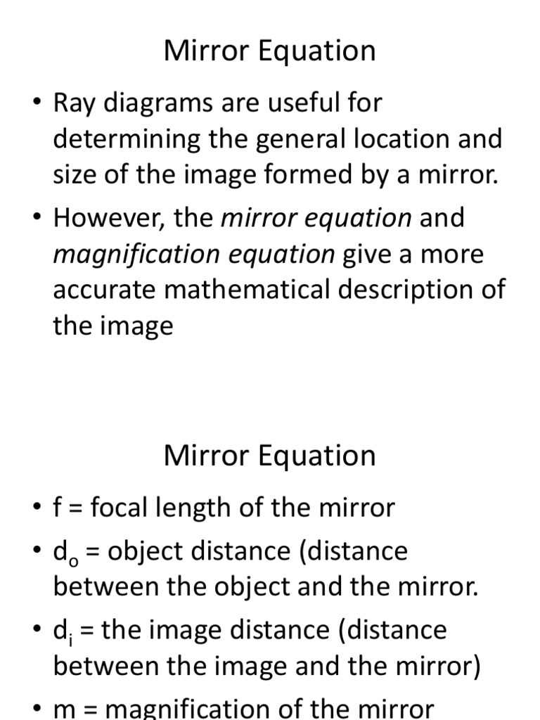 Mirror Equation | PDF | Lens (Optics) | Glass Engineering And Science