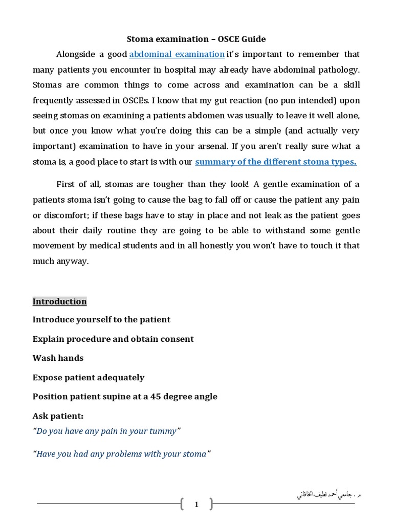 Stoma Examination - OSCE Guide | PDF | Digestive System | Surgical ...