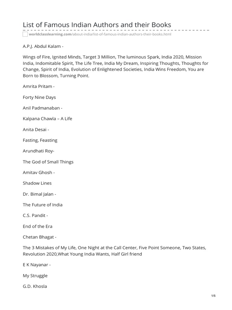 List of Famous Indian Authors and Their Books | PDF | Sikhism