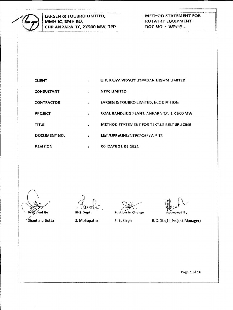 Method Statement of Textile Belt Splicing and Laying | PDF | Belt ...