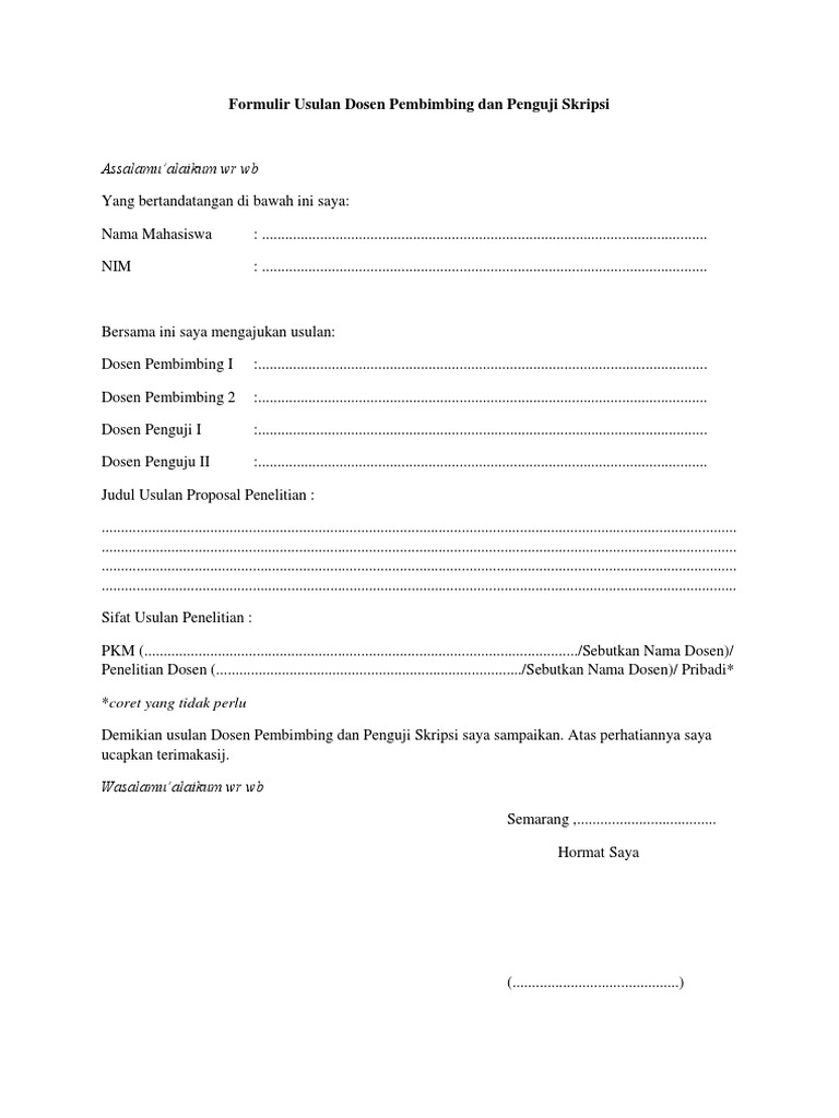 Formulir Usulan Dosen Pembimbing Dan Penguji Skripsi | PDF